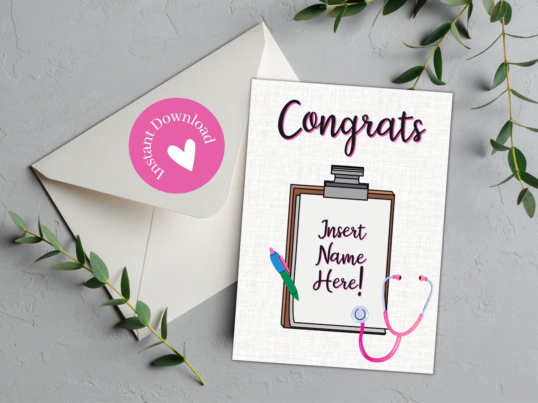 Nurse Graduation Card Printable Custom Graduation Card Congrats Nursing ...