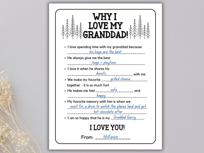 Custom Printable Granddad Gift Fill-in the Blanks Activity for Kids Why ...