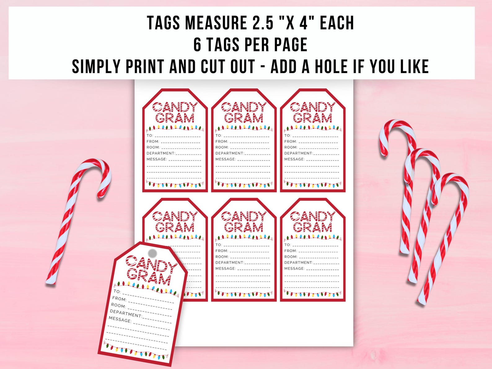 Holiday Candy Gram, Festive Candy Cane Gram, Candy Gram Printable ...