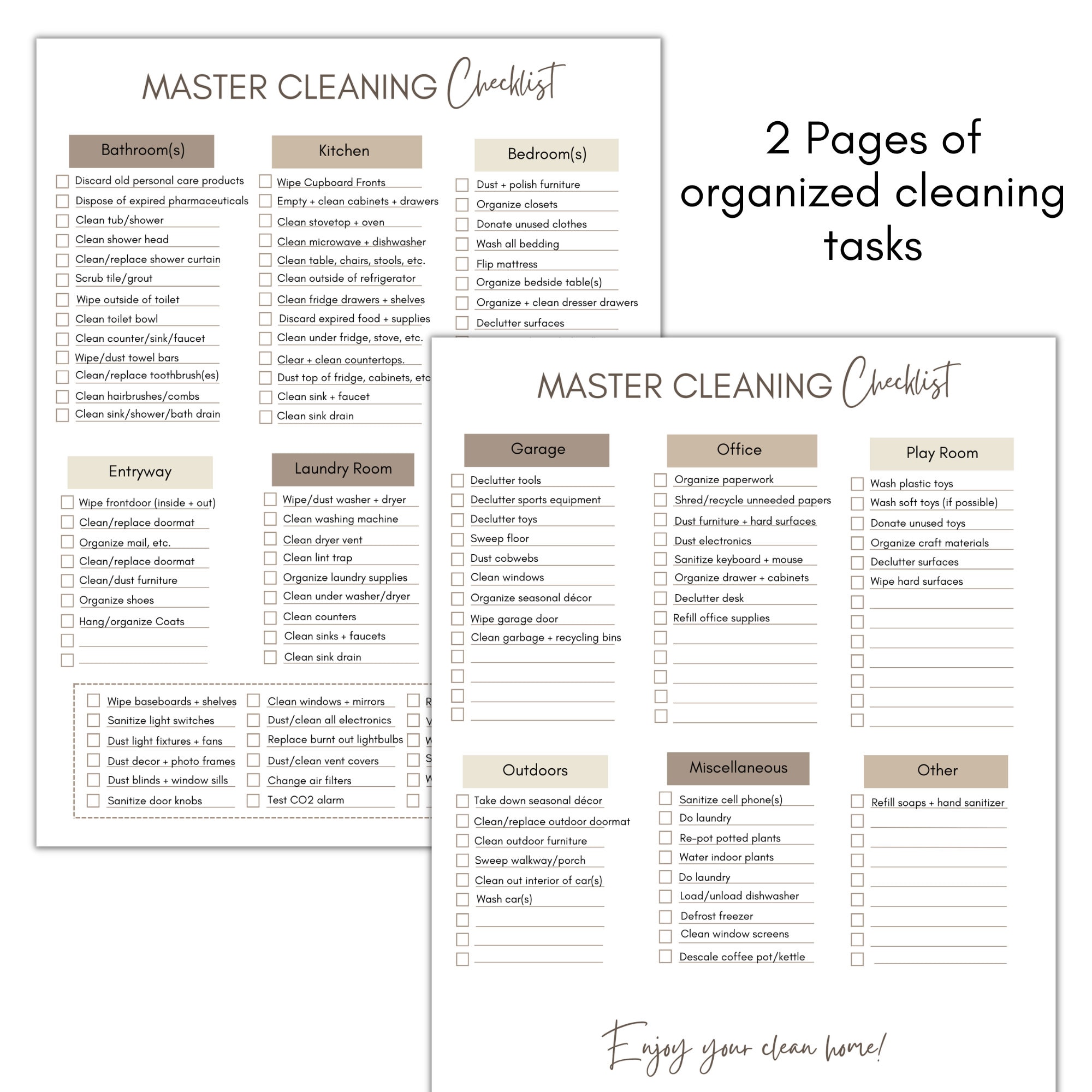 Digital Cleaning Checklist Master Cleaning Planner Printable Deep House ...