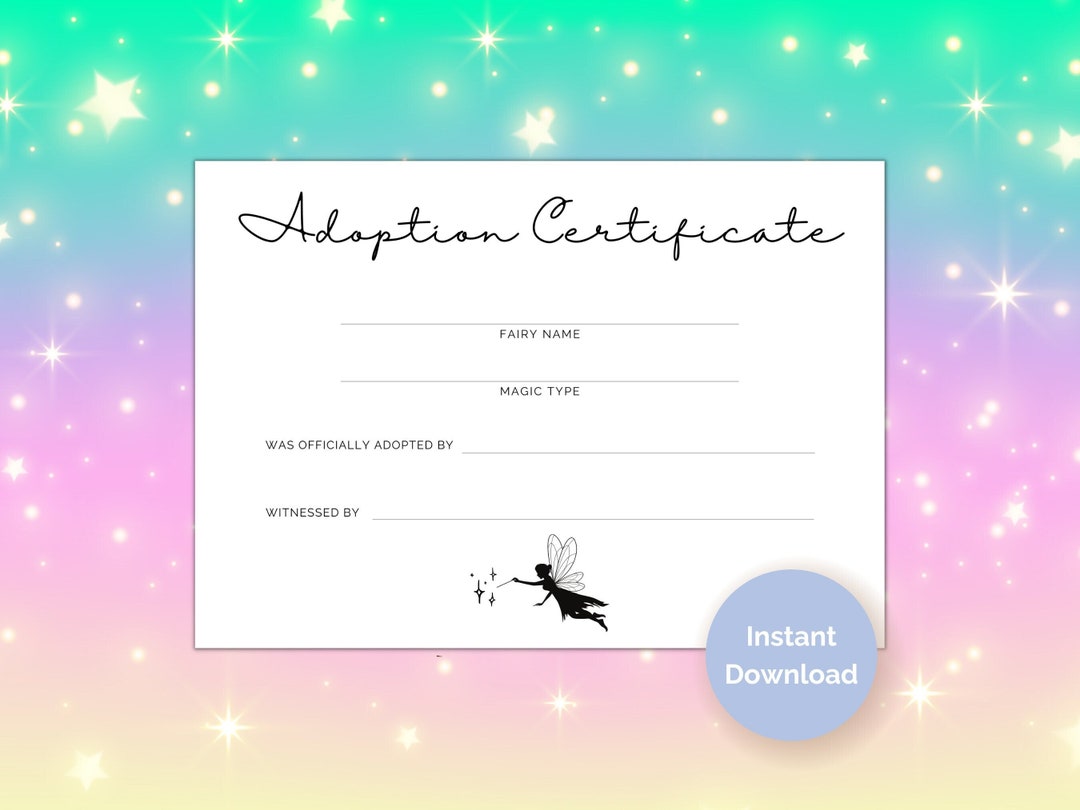 Minimalist Fairy Adoption Certificate Pixie Adoption Template Fairy ...