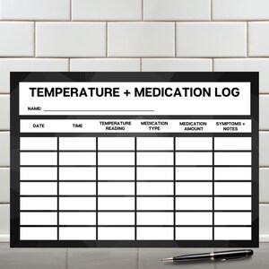 Fever Chart Medication Log for Kids Illness Fever Log Temperature Log ...