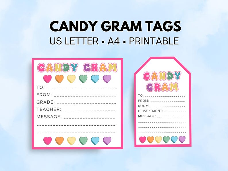 Valentine's Day Candy Gram, Valentine's Tag, Candy Gram Valentines ...