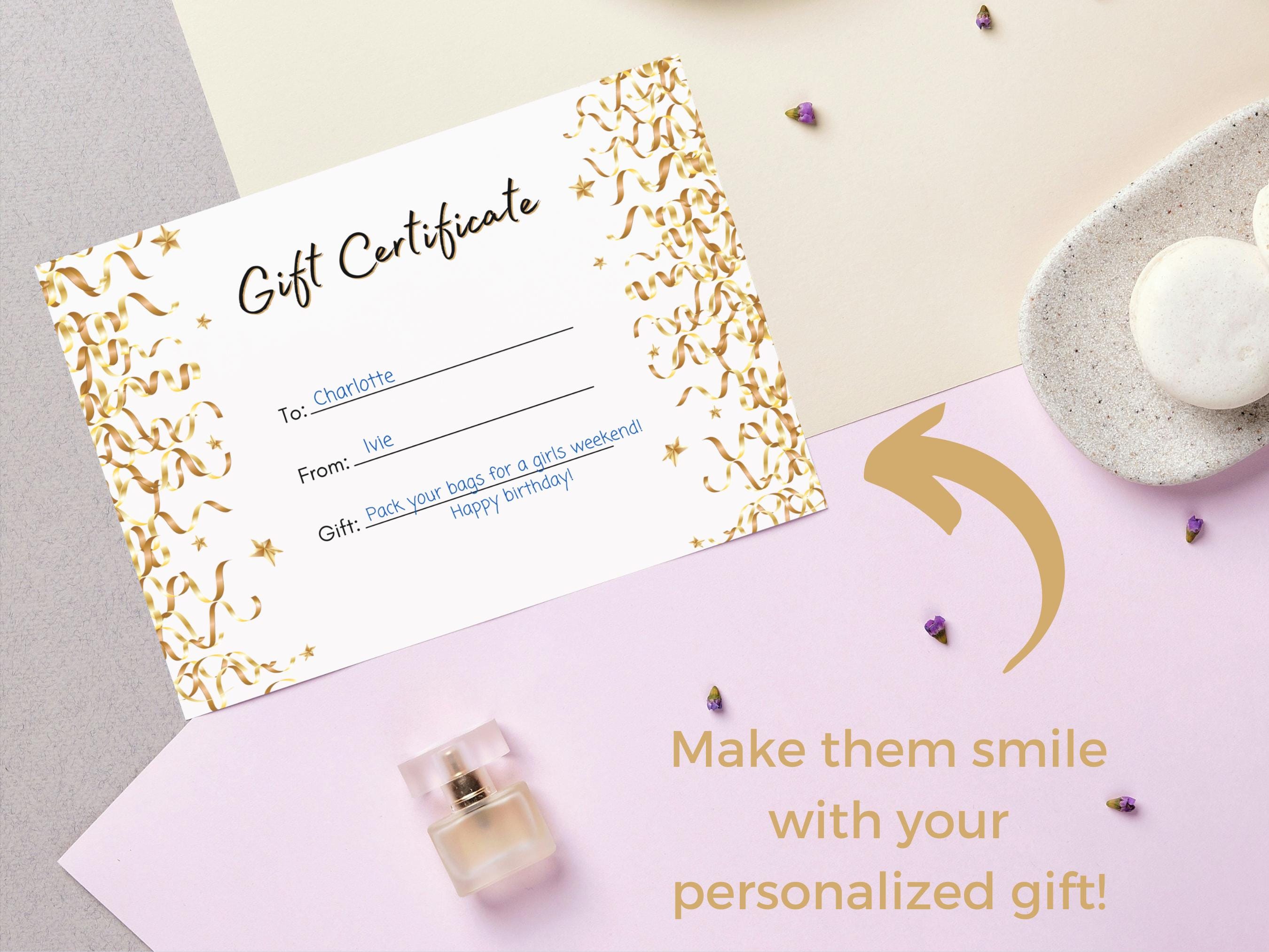 Printable Gift Certificate Custom Gift Certificate Customizable ...