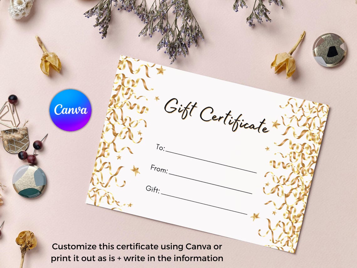 Printable Gift Certificate Custom Gift Certificate Customizable ...