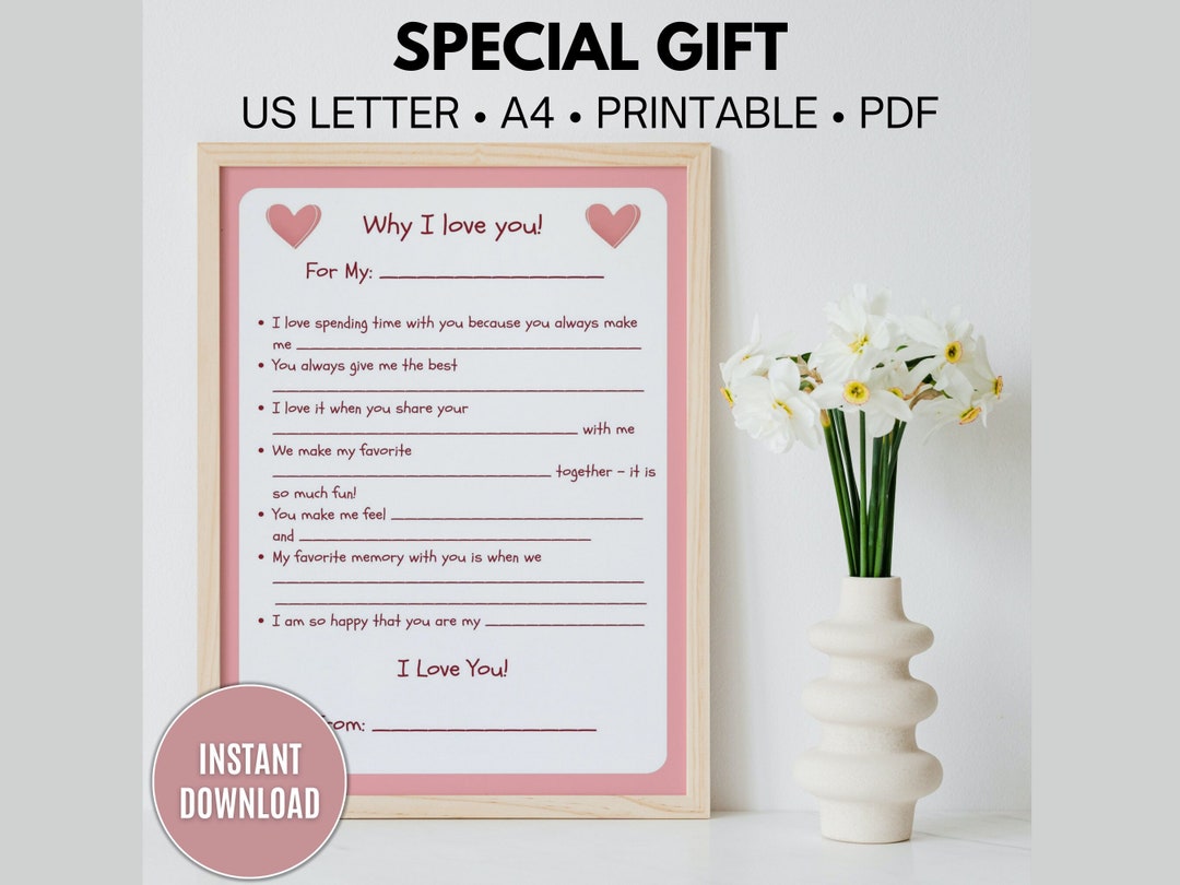 Why I Love You | Fill-in the Blanks Activity for Kids | Gift for ...