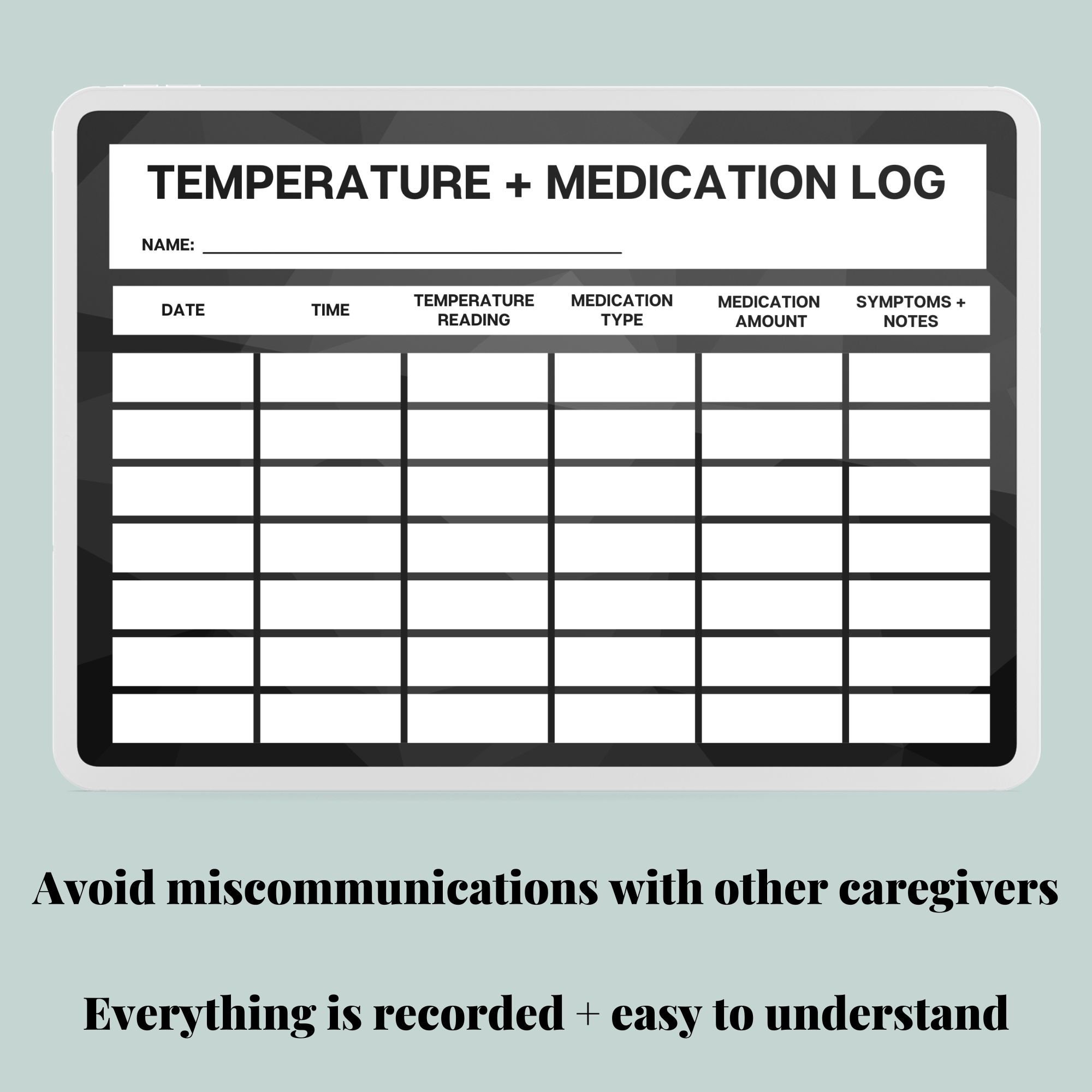 Fever Chart Medication Log for Kids Illness Fever Log Temperature Log ...