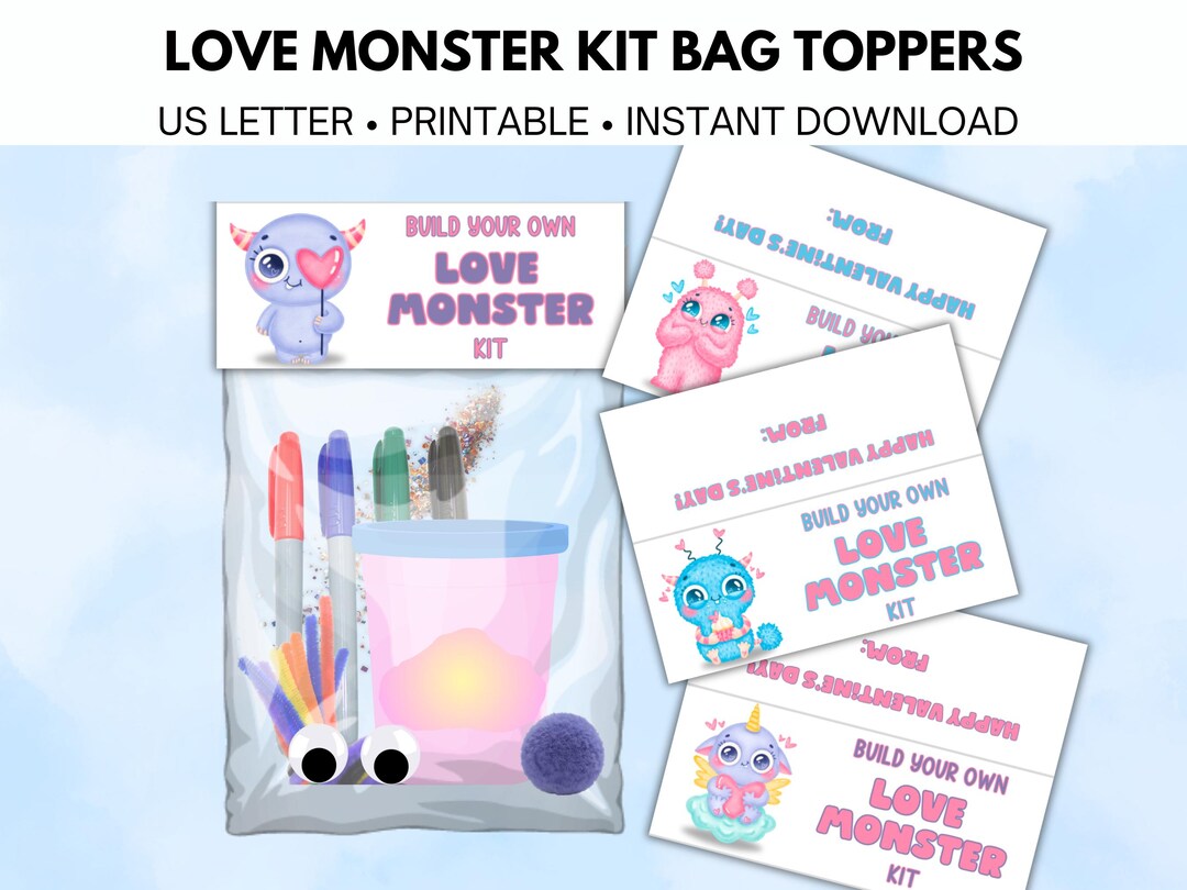 Printable Valentine's Love Monster Kit Bag Topper, Valentine Craft Kit ...