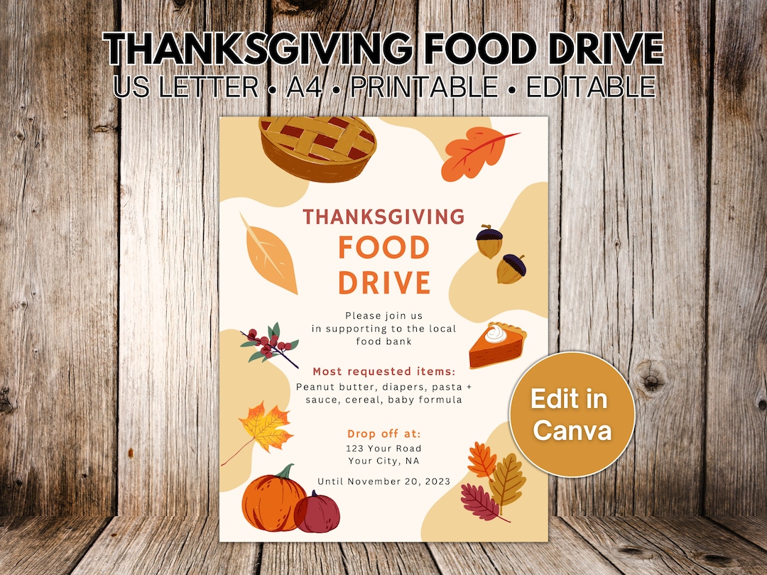 Editable Thanksgiving Food Drive Flyer Template Fall Food Drive Poster ...