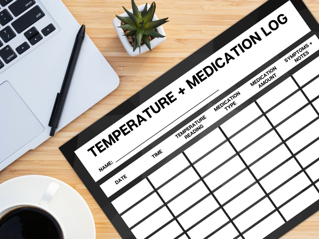 Fever Chart Medication Log for Kids Illness Fever Log Temperature Log ...