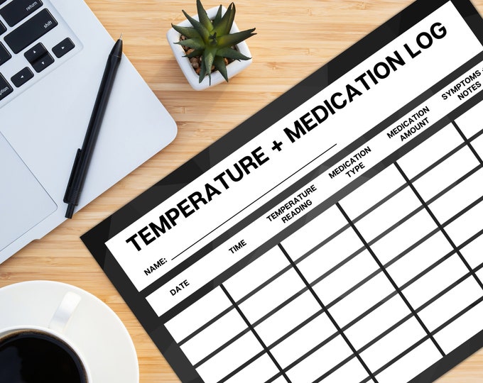 Fever Chart Medication Log for Kids Illness Fever Log Temperature Log ...