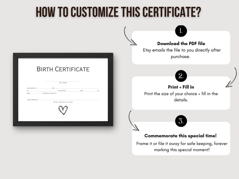 Minimalist Pet Birth Certificate Template Puppy Birth Certificate Cat Birth Certificate New Dog ...