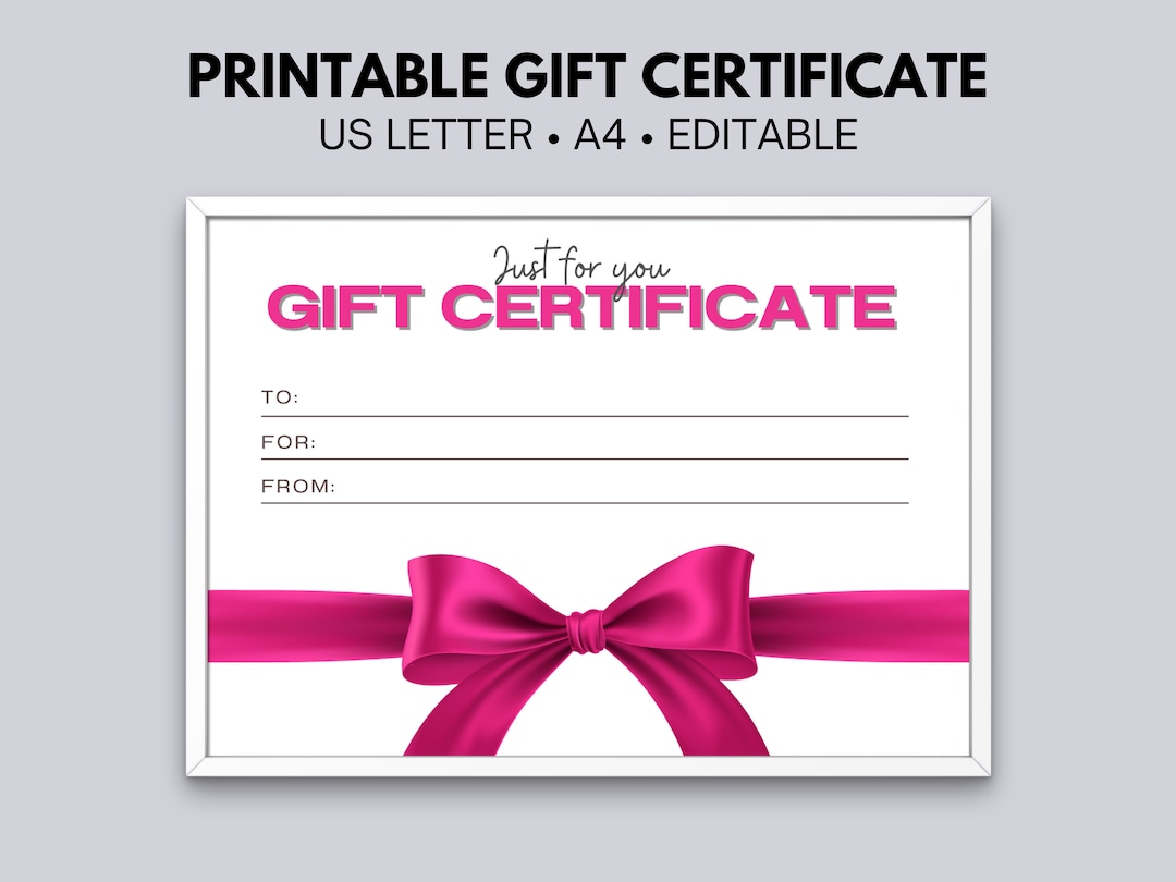 Printable Gift Certificate Custom Gift Certificate Customizable ...