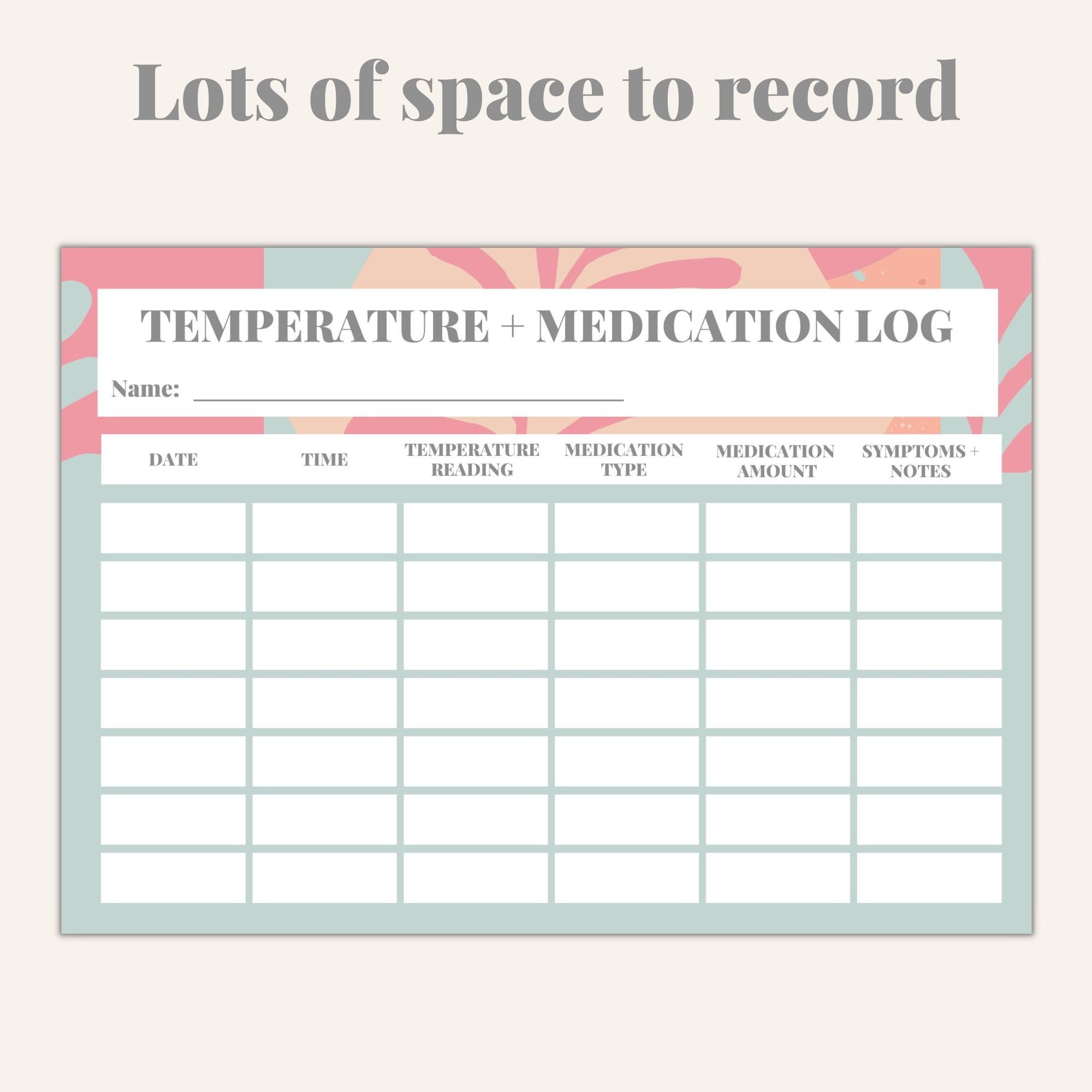 Medication Log for Kids Fever Log Temperature Log Medication Record ...