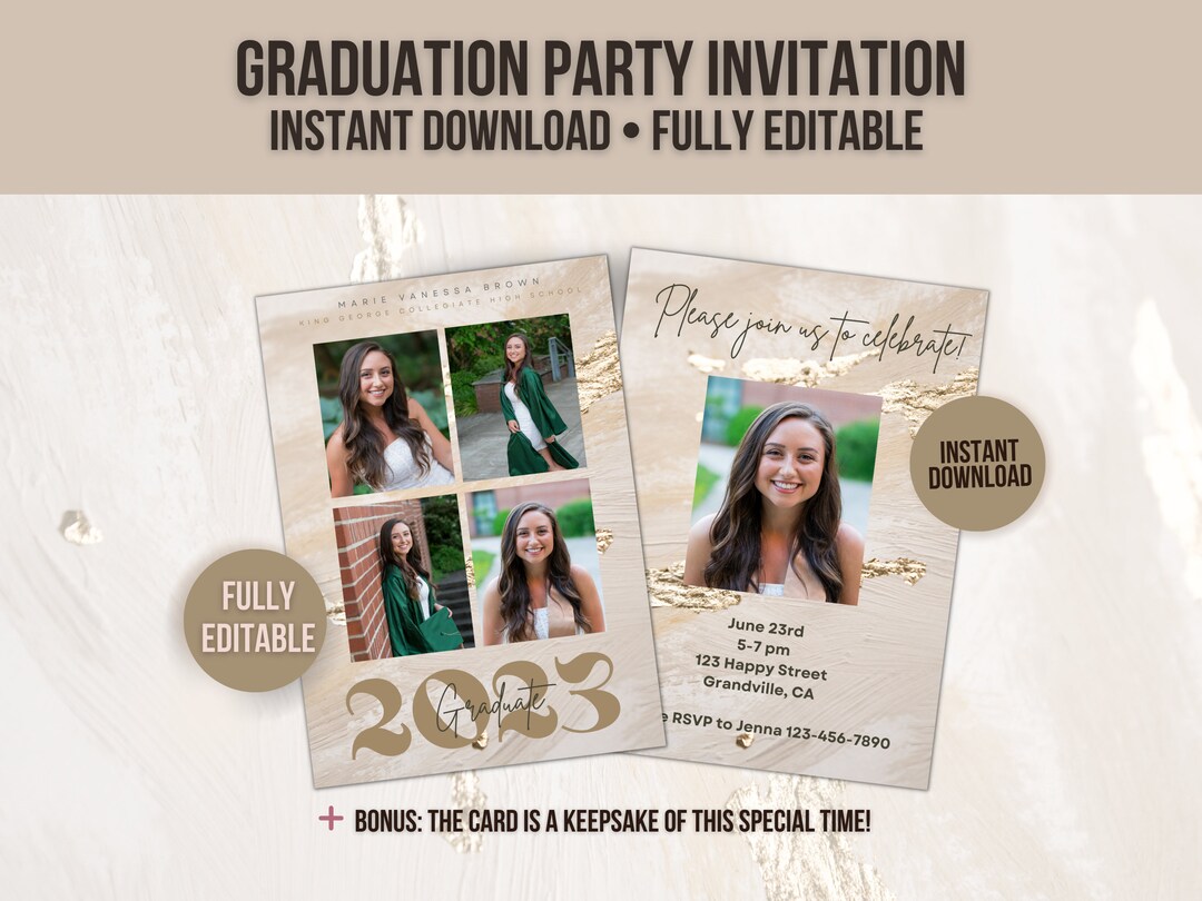 Printable Neutral Graduation Flyer Fully Editable Gold Foil Graduation ...