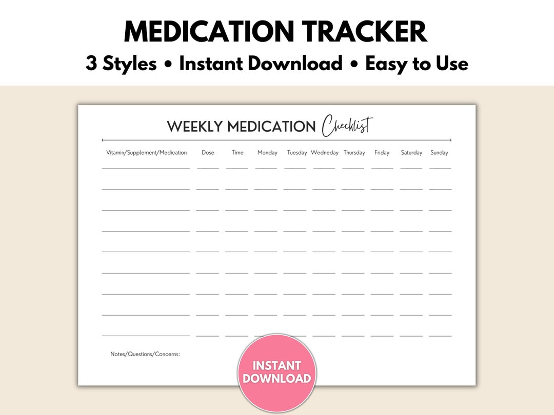 Medication Tracker Medication Checklist Minimalist Tracking - Etsy