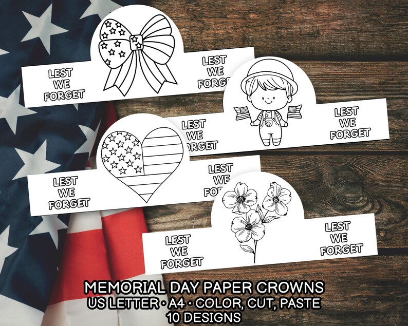 Memorial Day Paper Crown Coloring Craft, Proud American, Veterans Day ...