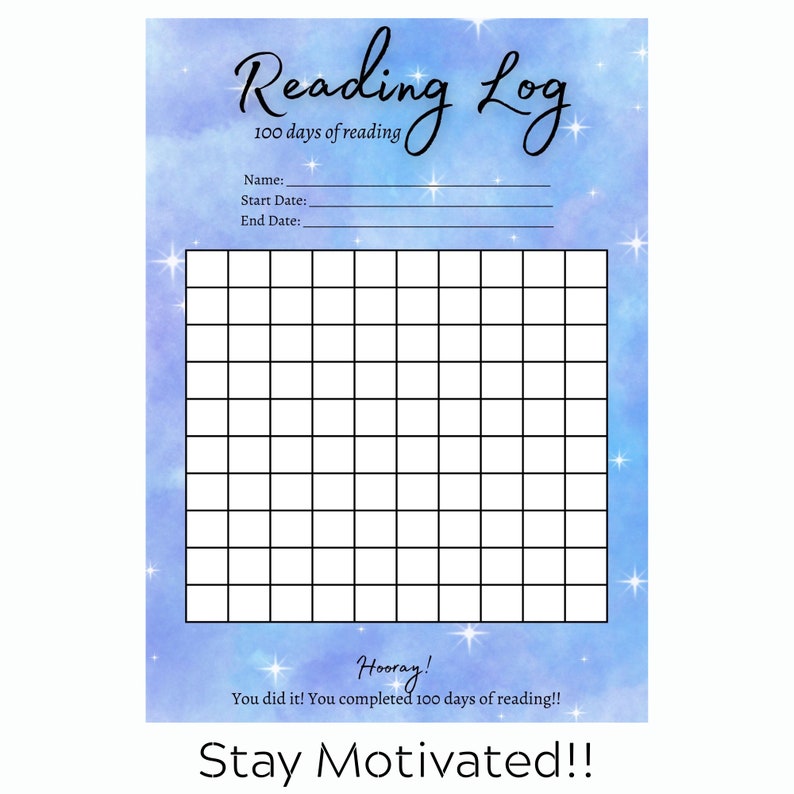 Kids Reading Log 100 Days of Reading Tracking Sheet Summer - Etsy