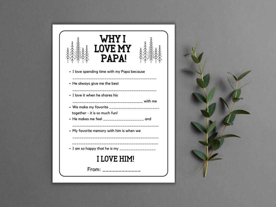 Custom Printable Papa Gift Fill-in the Blanks Activity for Kids Why I ...