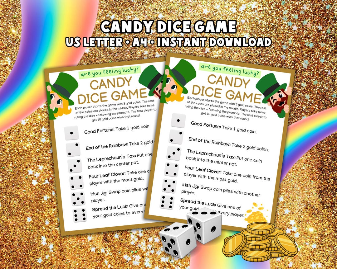 St Patrick's Day Candy Dice Game: Printable Party Game for Kids ...