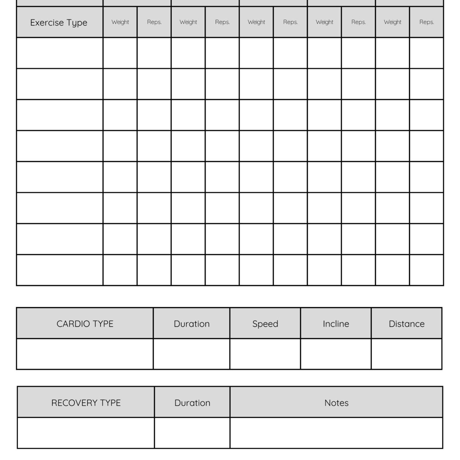 Work Out Tracker Exercise Tracker Weight Training Log Cardio Tracker ...