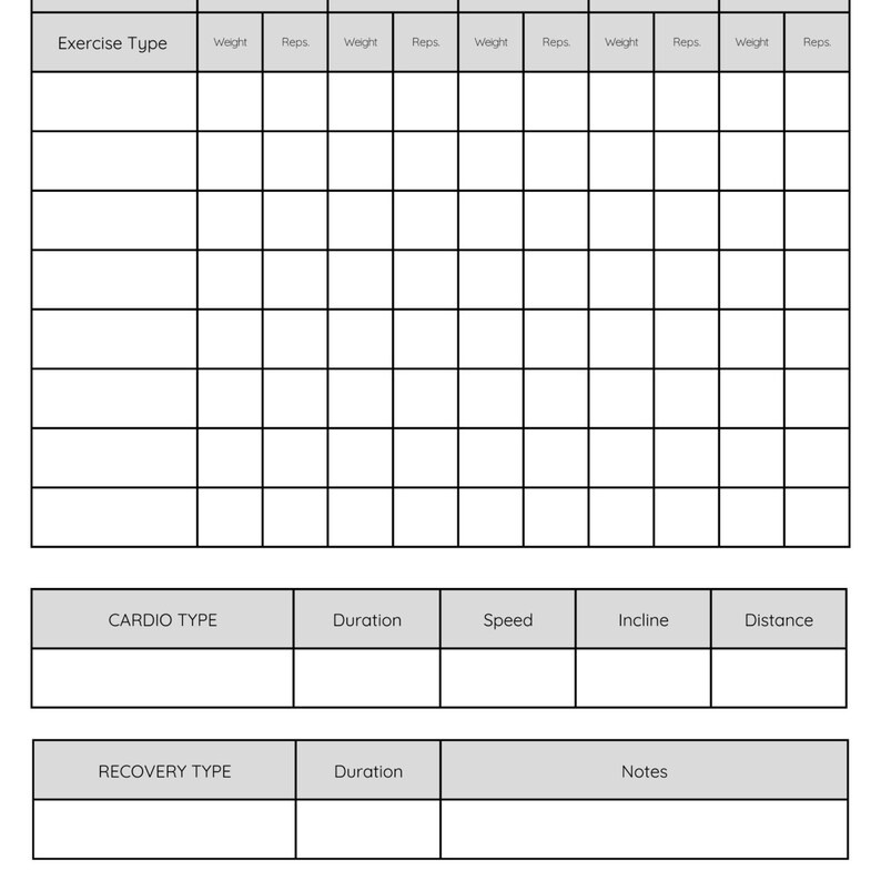 Work Out Tracker Exercise Tracker Weight Training Log Cardio Tracker ...
