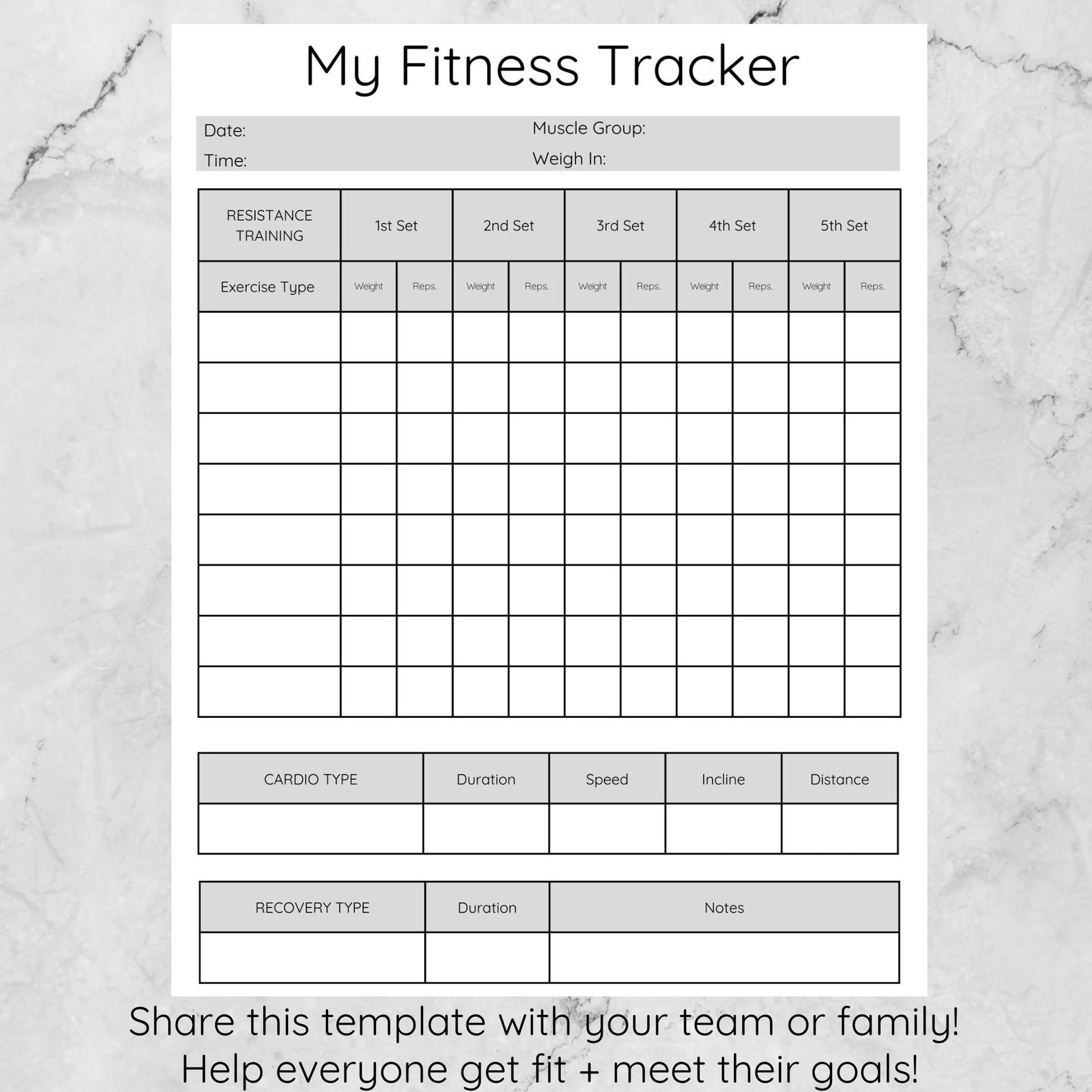 Work Out Tracker Exercise Tracker Weight Training Log Cardio Tracker ...