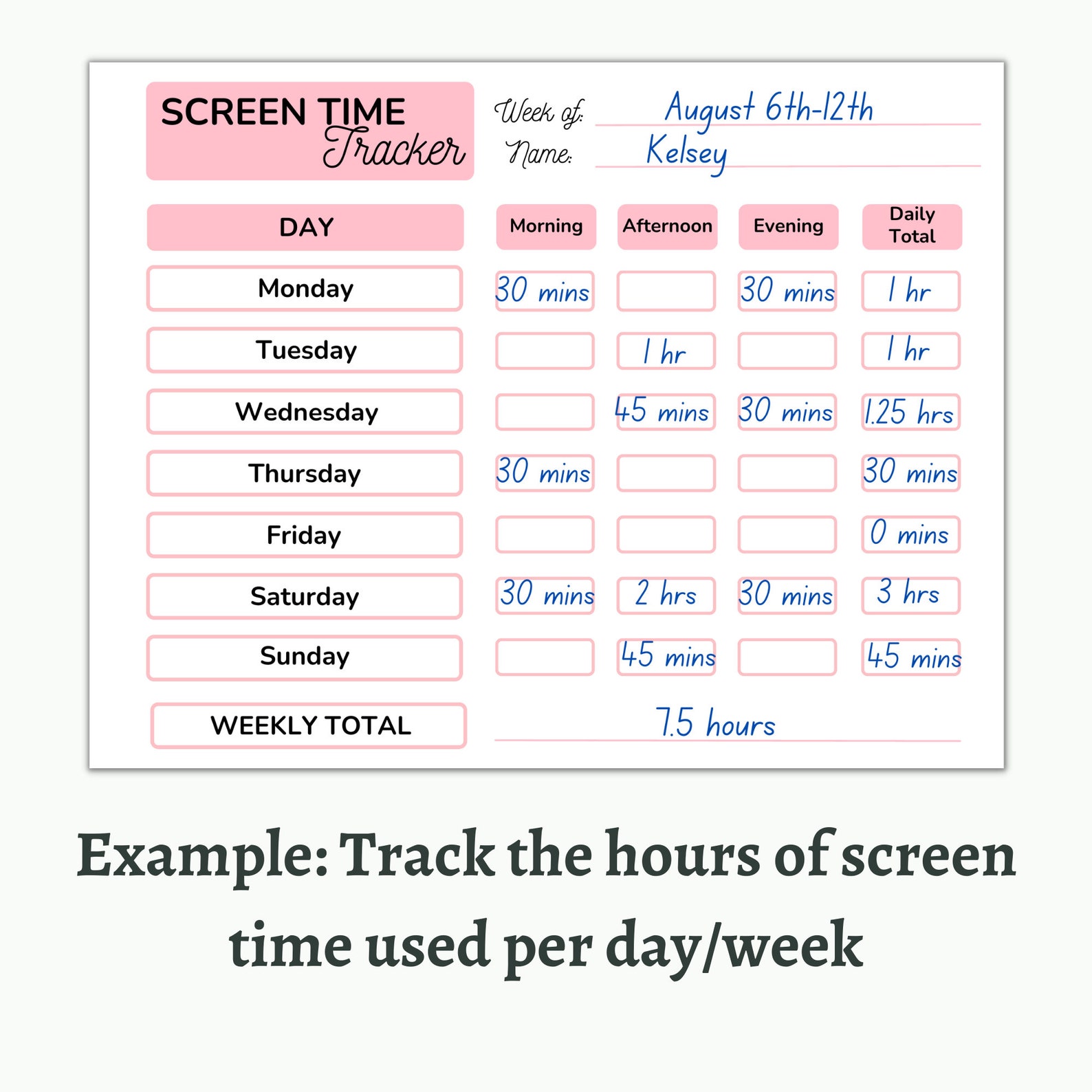 Simple Screen Time Tracker for Kids or Adults | Daily + Weekly Screen ...