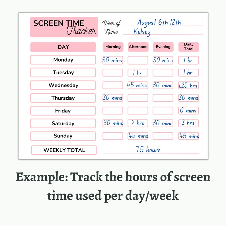 Simple Screen Time Tracker for Kids or Adults | Daily + Weekly Screen ...