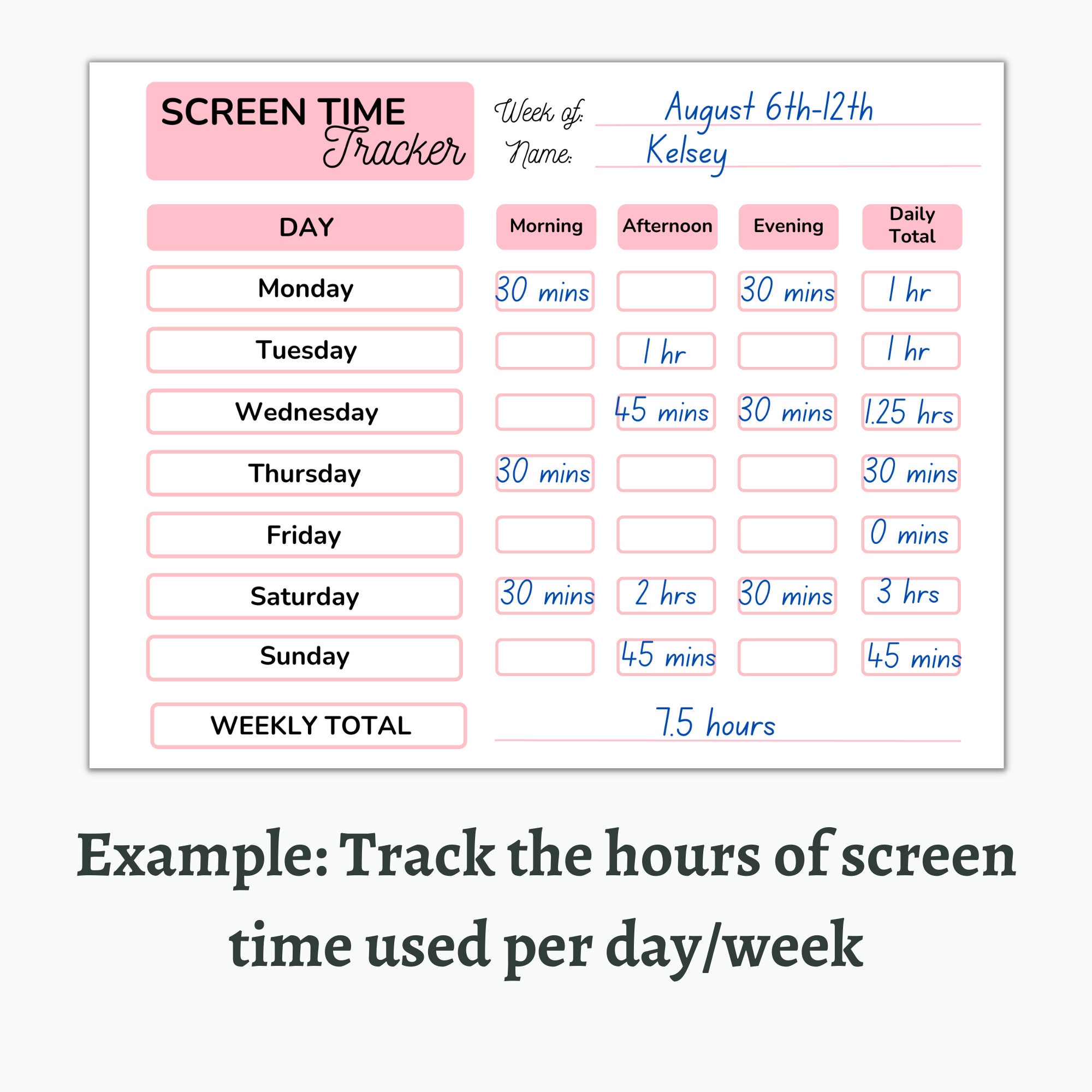 Simple Screen Time Tracker for Kids or Adults | Daily + Weekly Screen ...