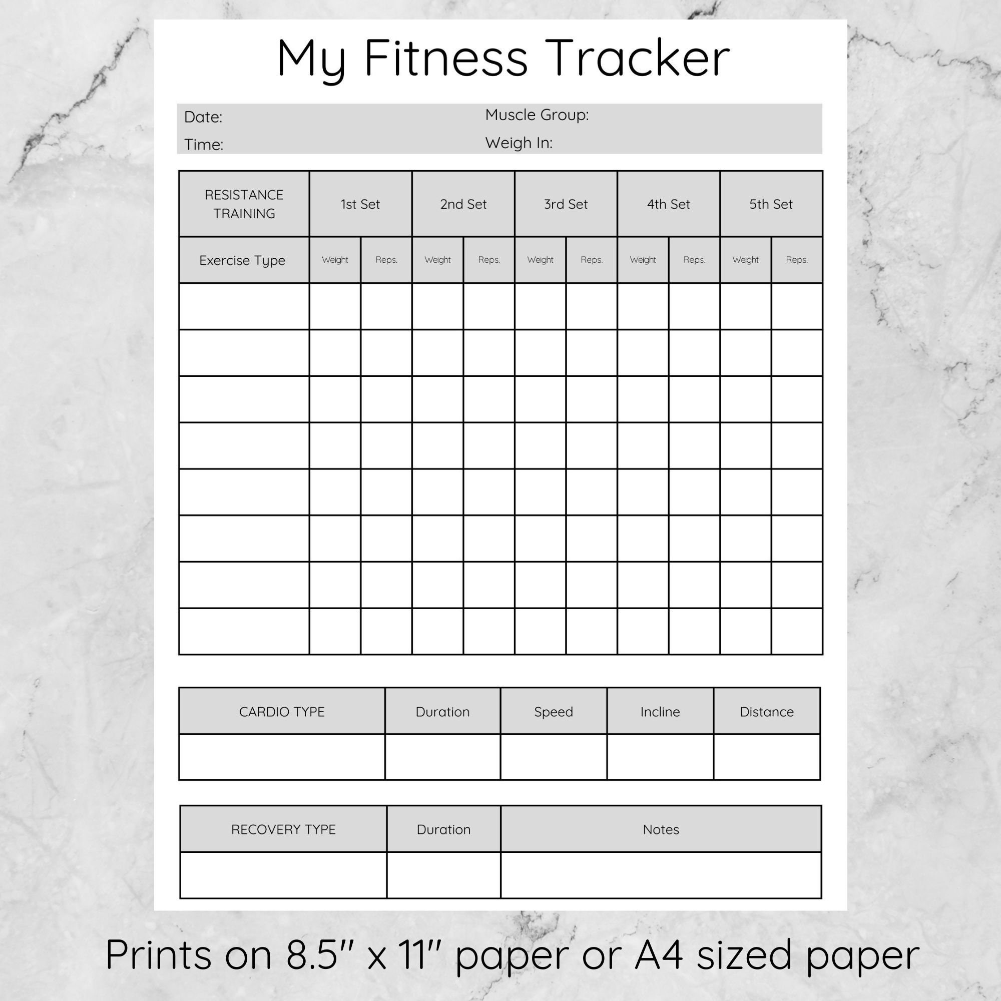 Work Out Tracker Exercise Tracker Weight Training Log Cardio Tracker ...