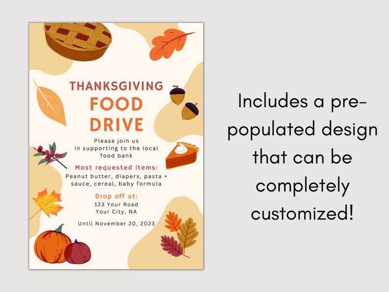 Editable Thanksgiving Food Drive Flyer Template Fall Food Drive Poster ...