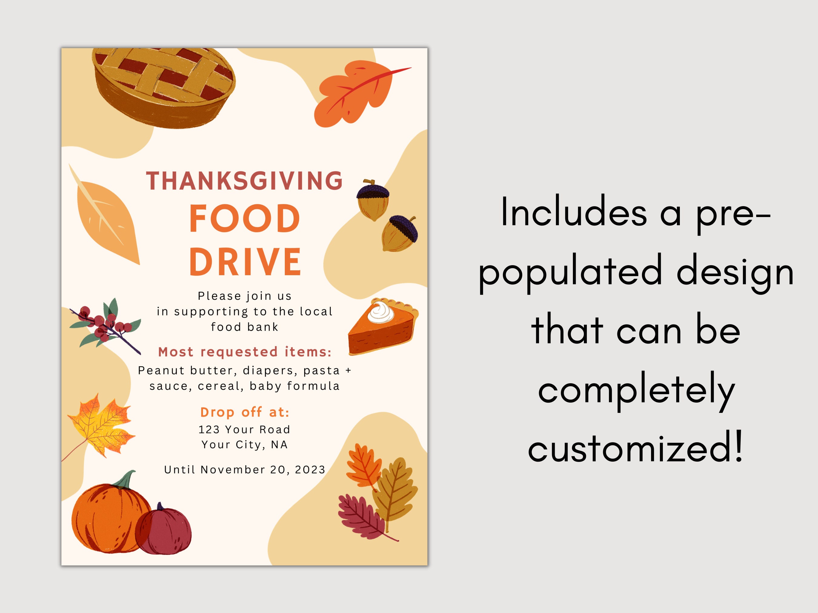Editable Thanksgiving Food Drive Flyer Template Fall Food Drive Poster ...