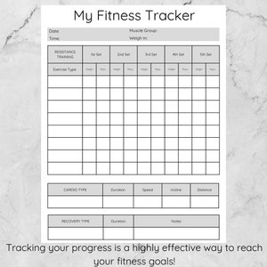 Work Out Tracker Exercise Tracker Weight Training Log | Cardio Tracker ...