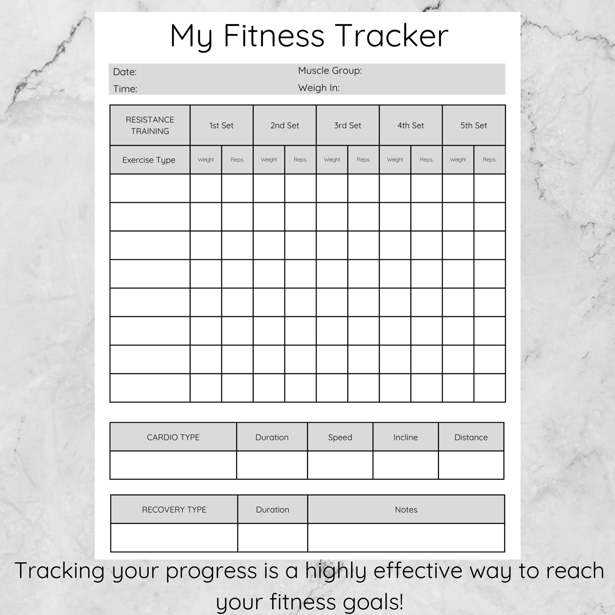 Work Out Tracker Exercise Tracker Weight Training Log Cardio Tracker ...