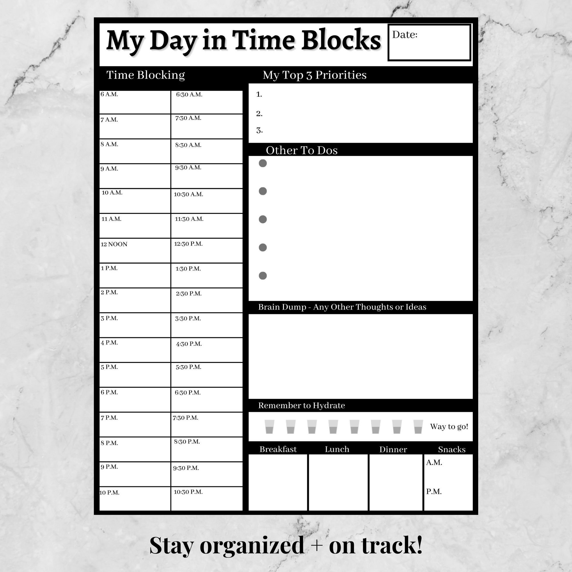 Printable Daily Time Block Planner Professional to Do List Time Blocker ...
