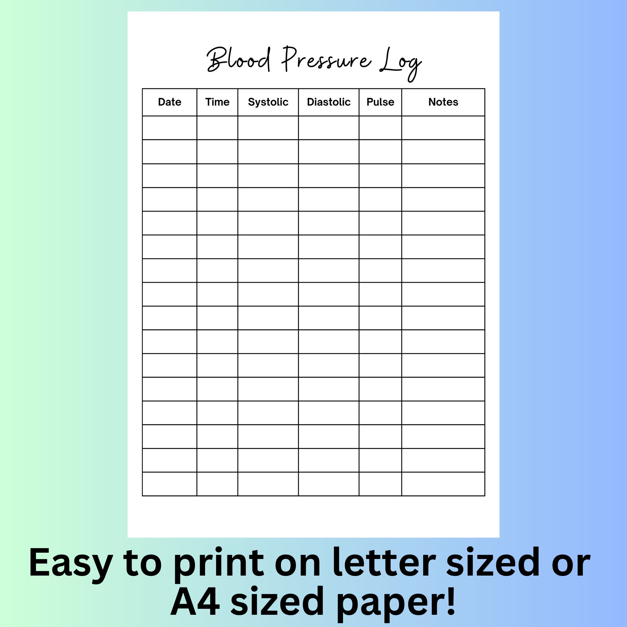 Blood Pressure Tracker Printable Blood Pressure Log Health Tracking ...