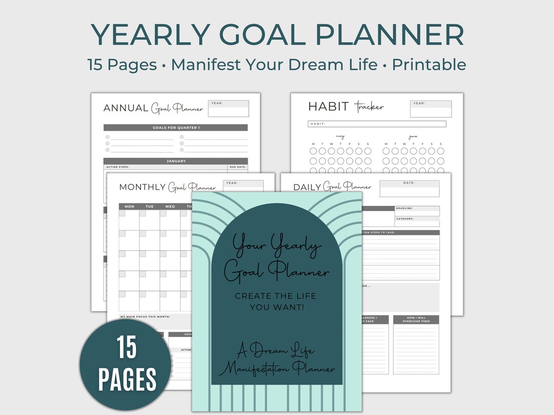 Yearly Goal Planner Goal Setting Workbook Goal Worksheet Guide Monthly ...