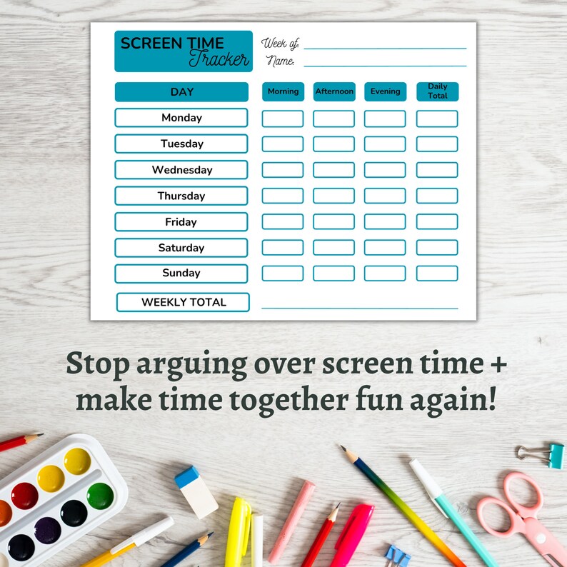 Simple Screen Time Tracker for Kids or Adults Daily Weekly - Etsy
