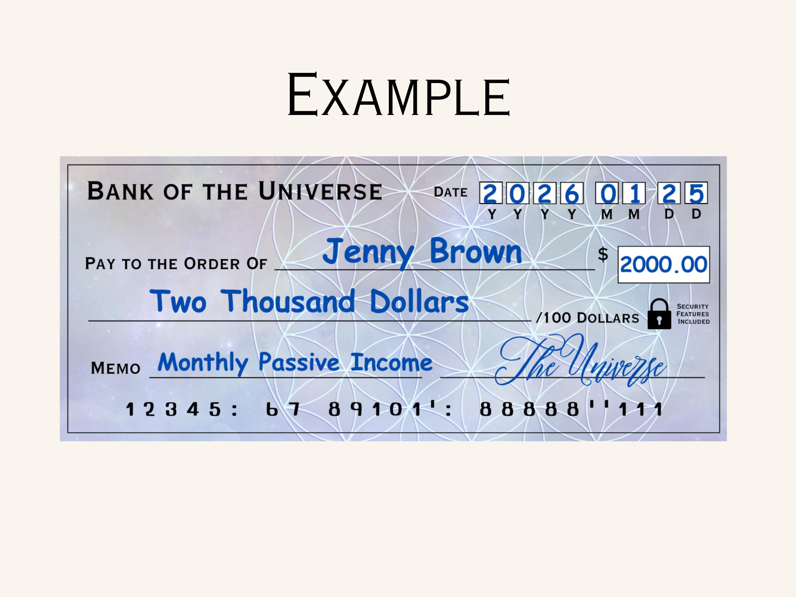 Bank of the Universe Cheque Template Wealth Manifestation Cheque Vision ...