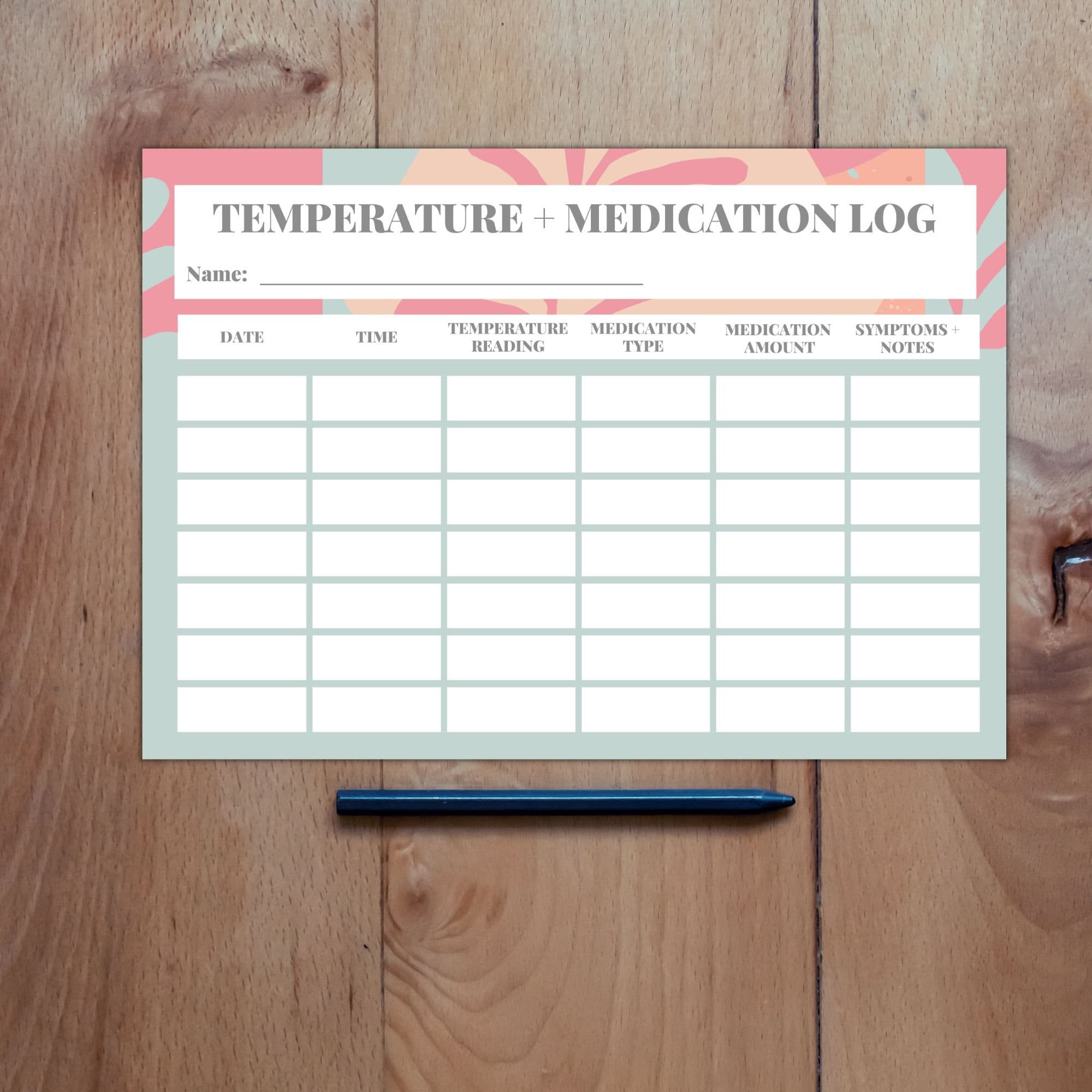 Medication Log for Kids Fever Log Temperature Log Medication Record ...