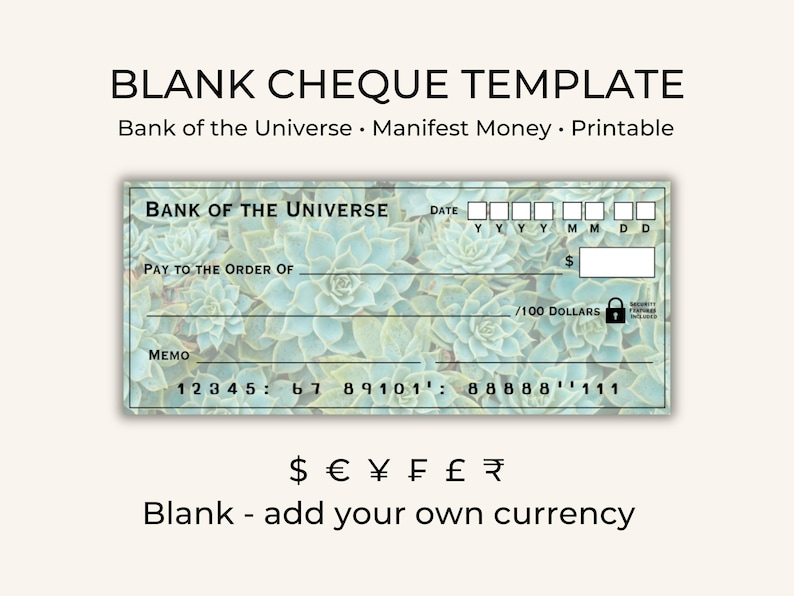 Bank of the Universe Cheque Template Manifestation Cheque Vision Board ...
