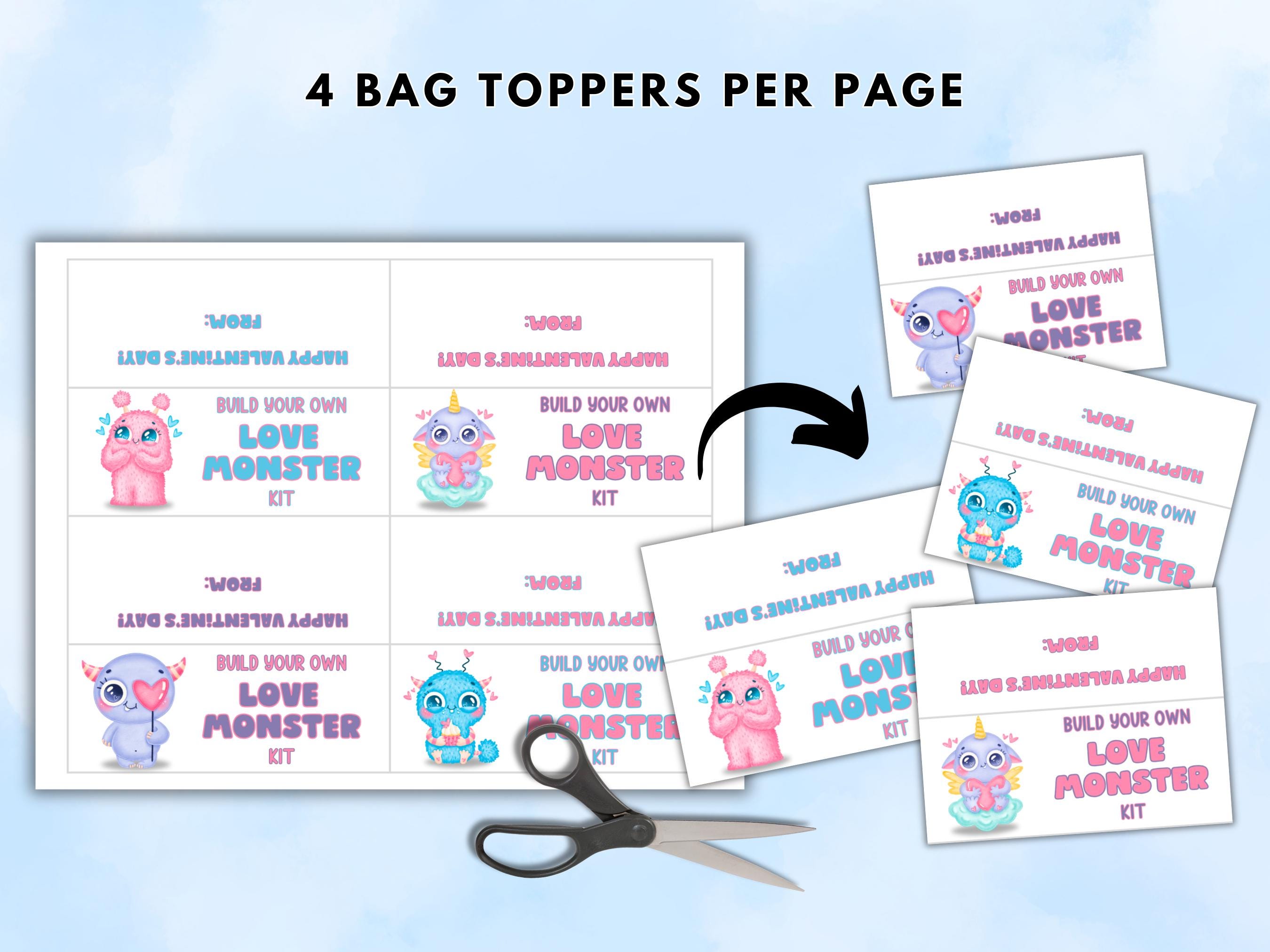 Printable Valentine's Love Monster Kit Bag Topper, Valentine Craft Kit ...