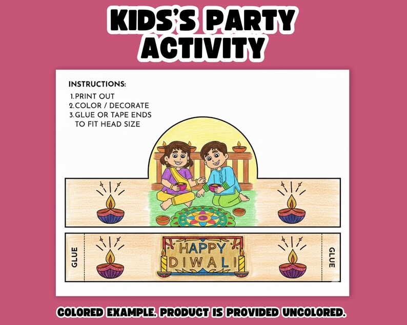 Diwali Paper Crown Coloring Craft Activity, Deepavali Party, Deepawali ...
