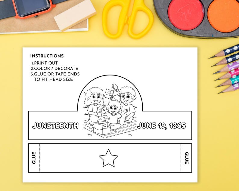 Juneteenth Paper Crown Coloring Craft, Juneteenth Party, Jubilee Day ...