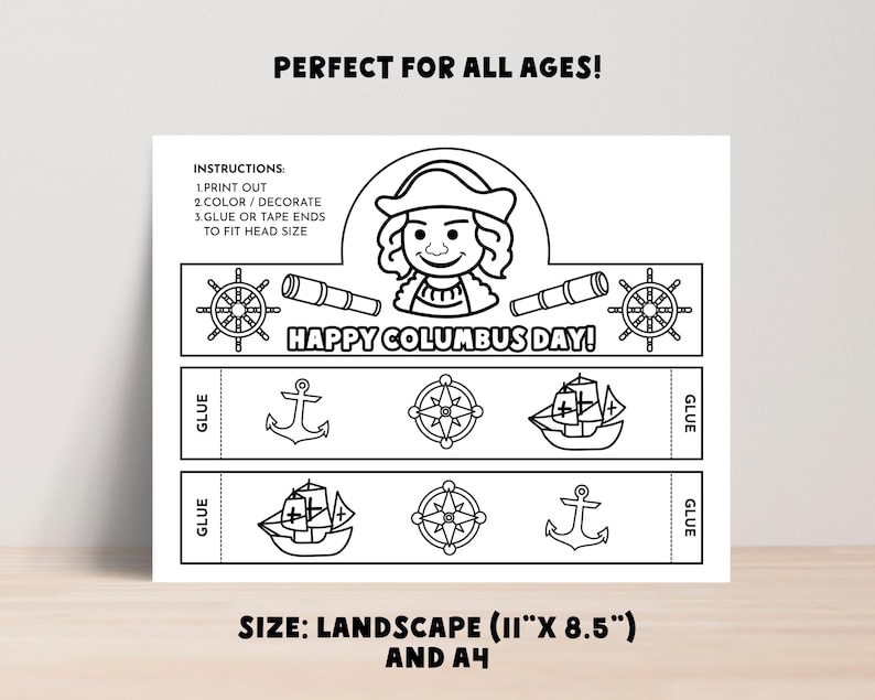 Columbus Day Craft: Crown Coloring Craft Activity, Kids Activity, Paper ...