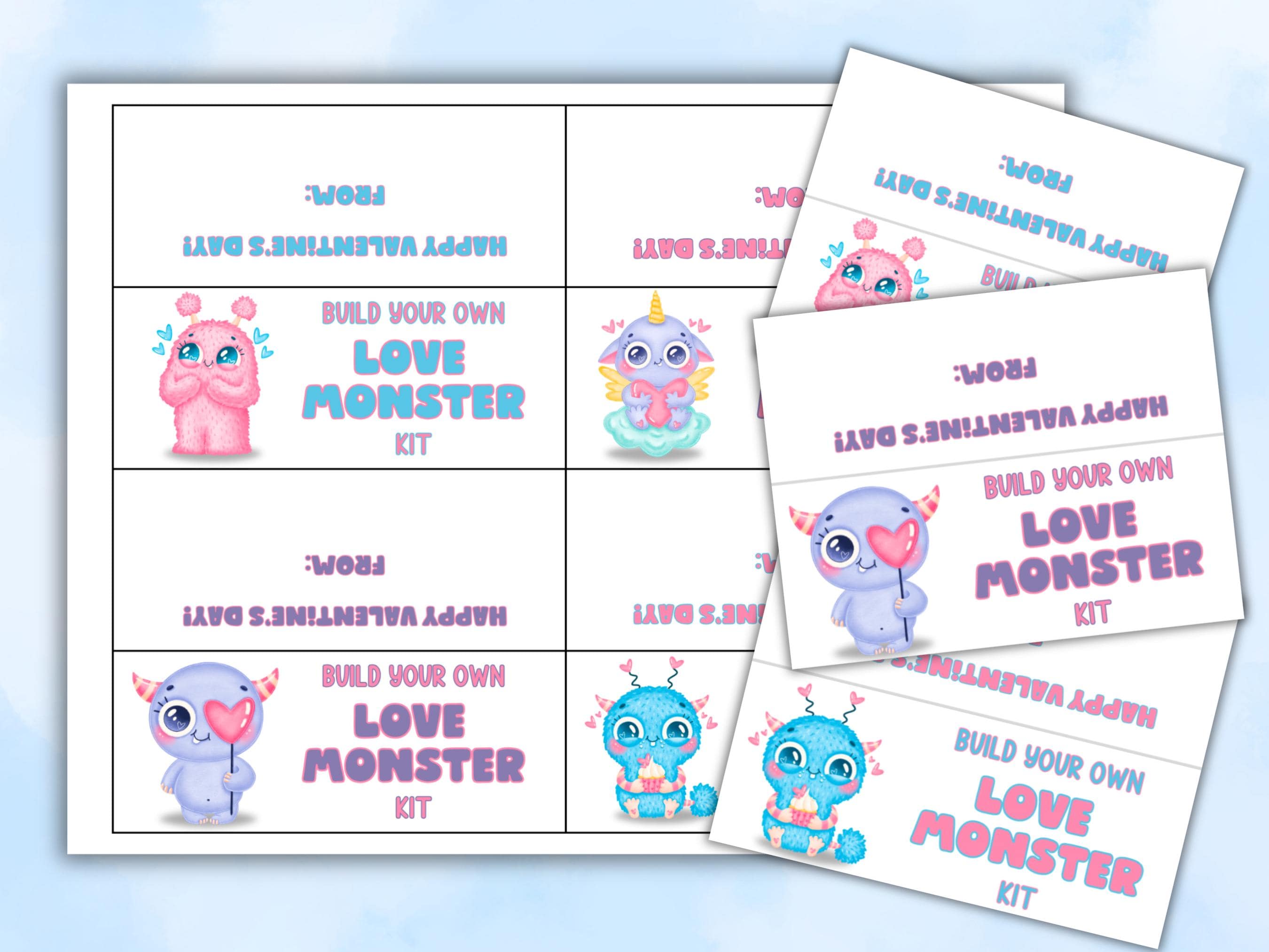 Printable Valentine's Love Monster Kit Bag Topper, Valentine Craft Kit ...