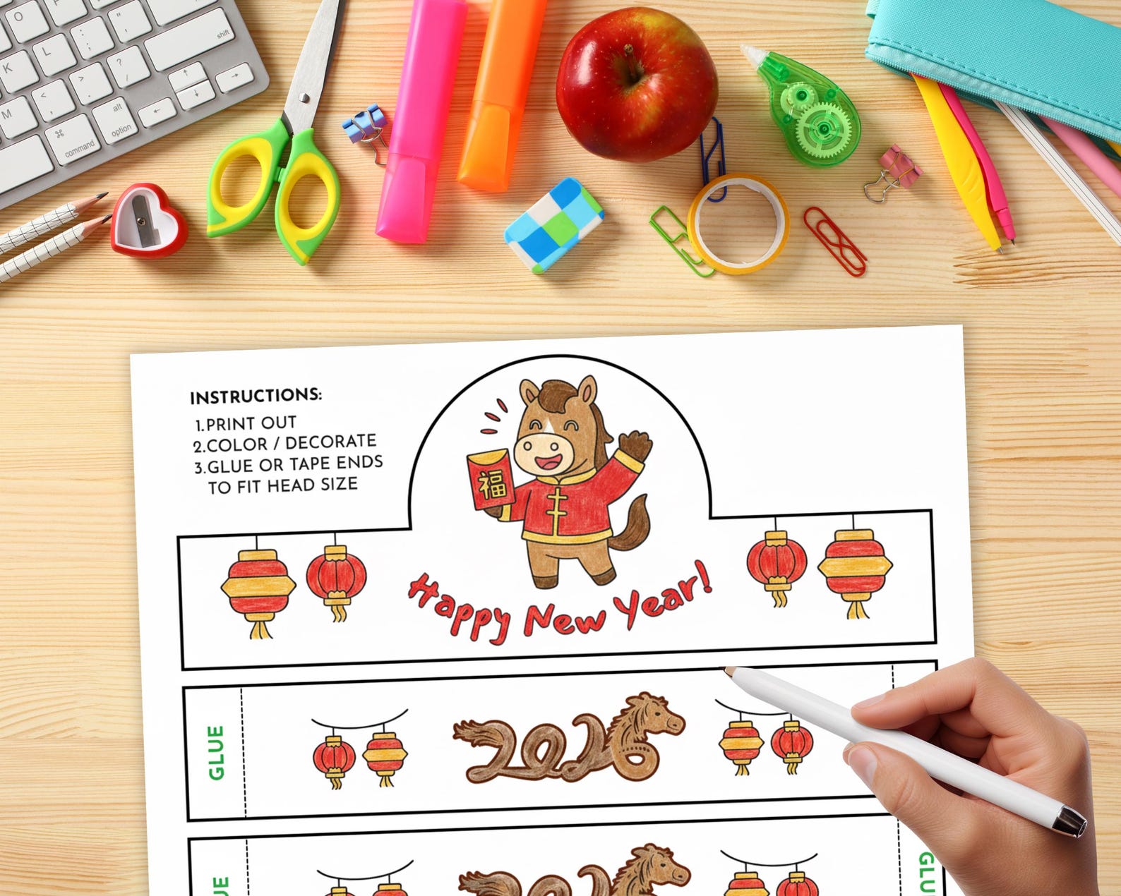 Lunar New Year Crown Coloring Craft Activity: Year of the Horse Chinese ...