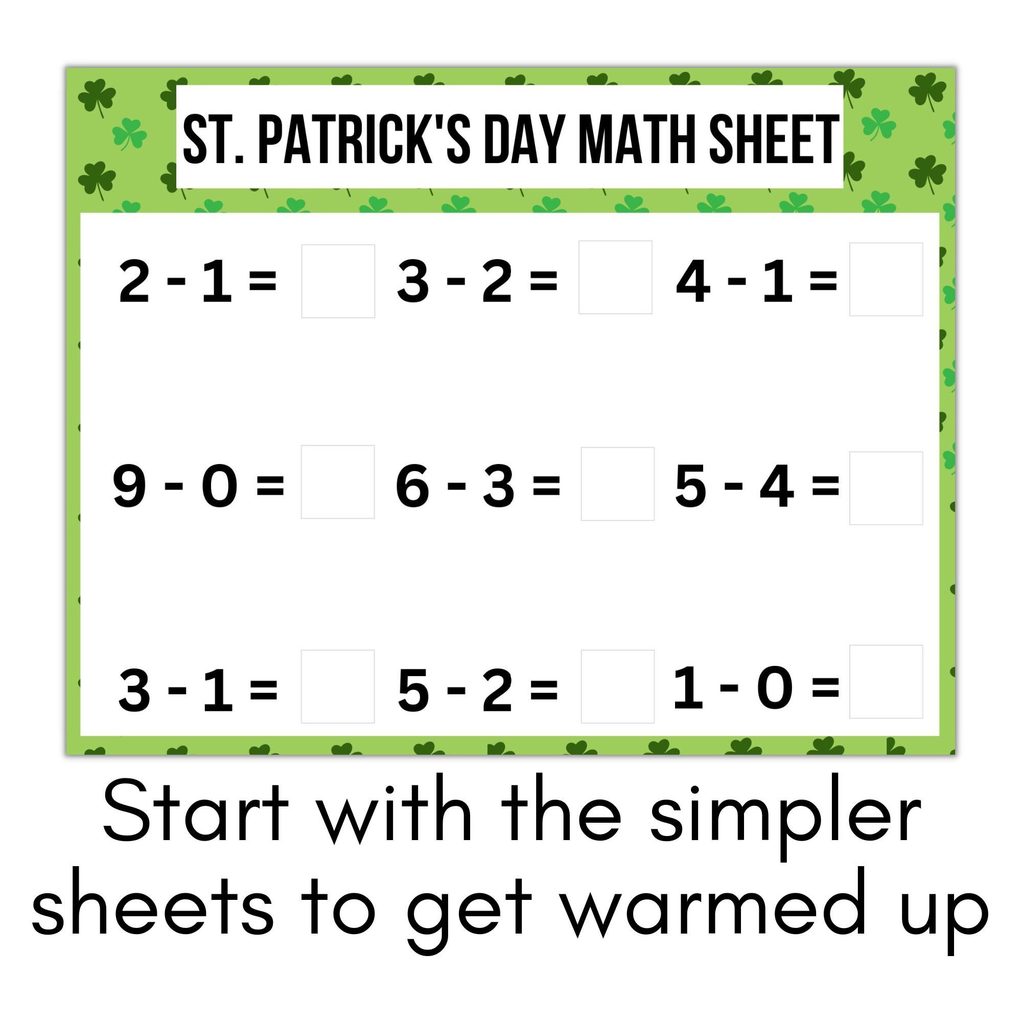 St Patrick's Day Math Sheets Bundle for Grade 1 Printable Math Problems ...