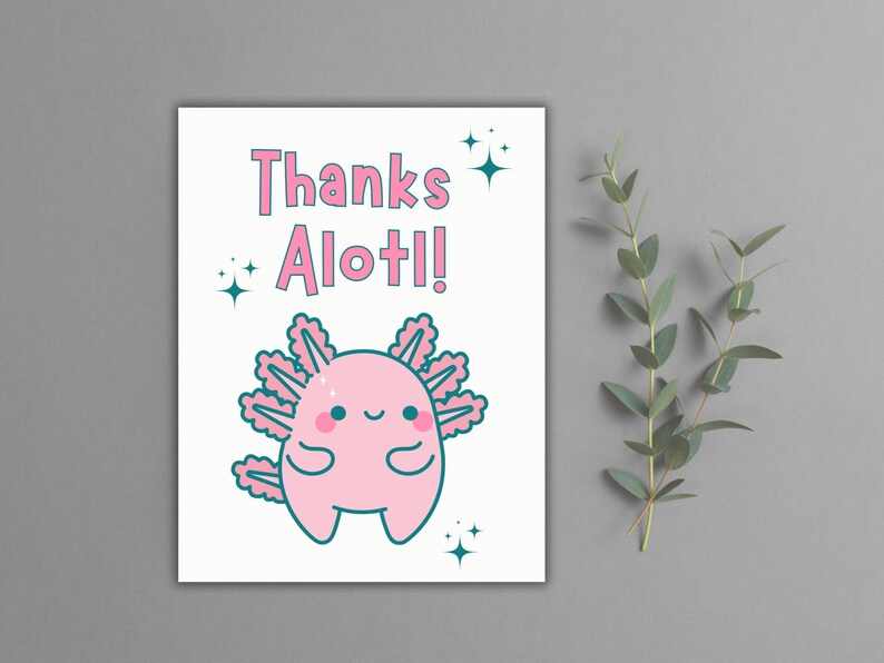 Axolotl Thank You Card, Axolotl Card, Axolotl Party Favors, Axolotl ...